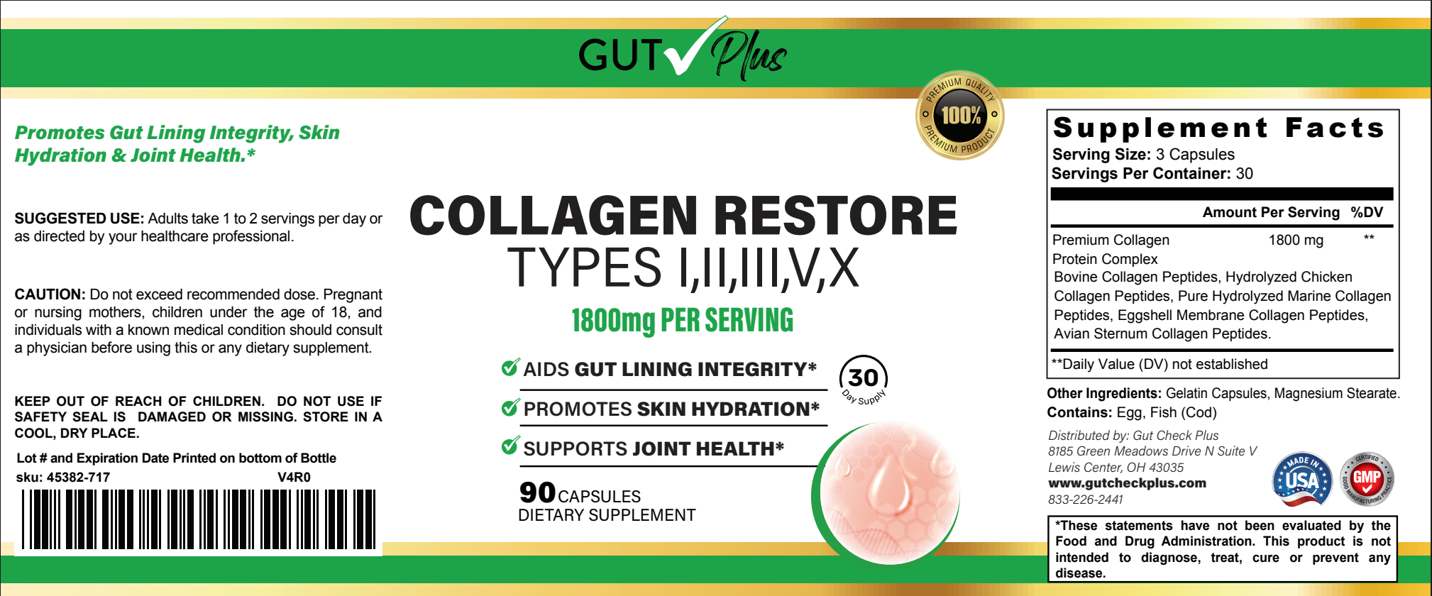 Collagen Restore | 5-Type Collagen for Gut, Skin & Joints – Gut Check Plus
