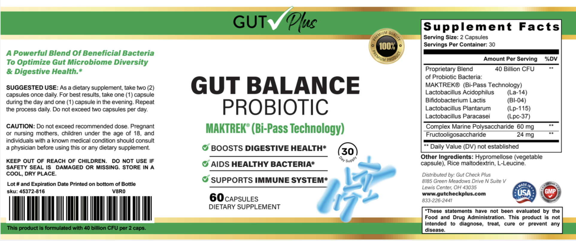 Gut Balance Probiotic | 40 Billion CFU + MAKTrek® | GCP – Gut Check Plus