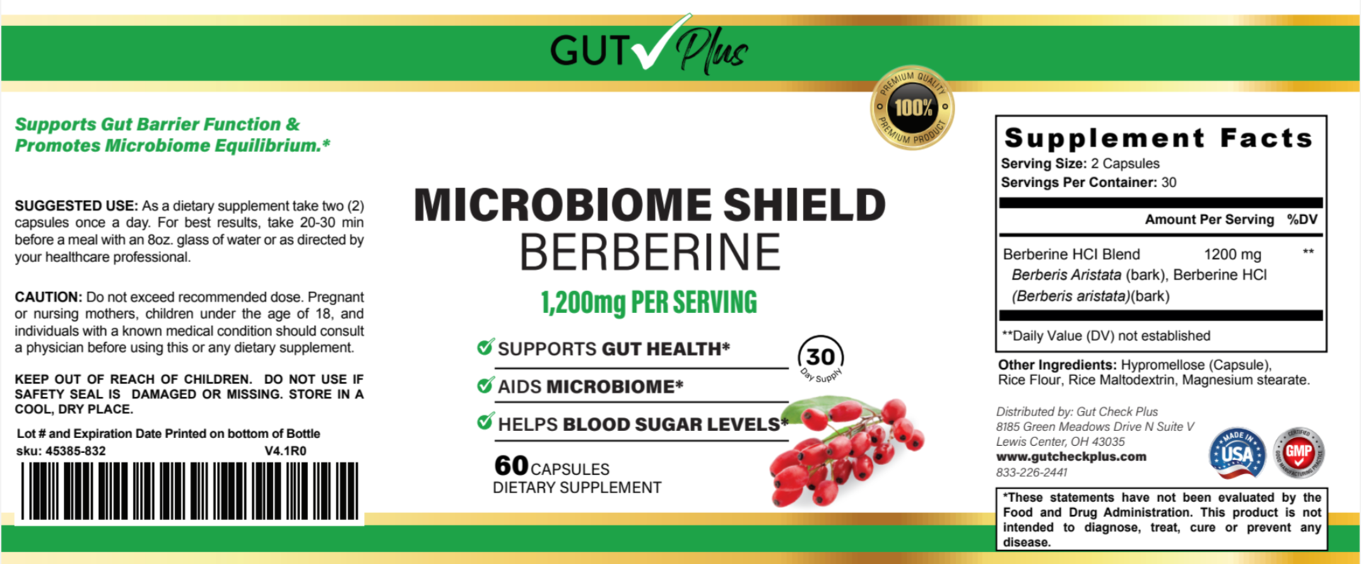 Microbiome Shield – 1200mg Berberine for Gut Health – Gut Check Plus